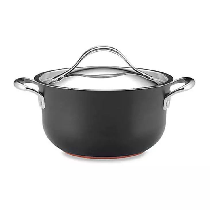 Ishusho yibicuruzwa: Anolon Nonstick 4 qt. Ibyuma bitagira umuyonga Nouvelle Yapfunditse Casserole mumuringa