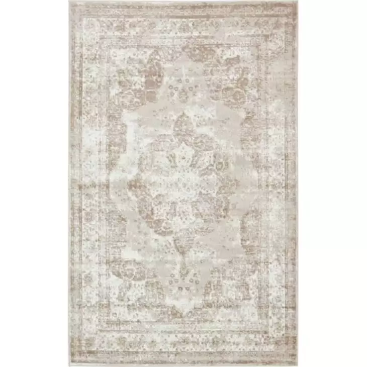 Sawirka Alaabta: Laydi Gudeedka Gaarka ah ee Loom ah ee Aagga Casriga ah ee dhibban Roogyada Beige/White, 5' x 8'