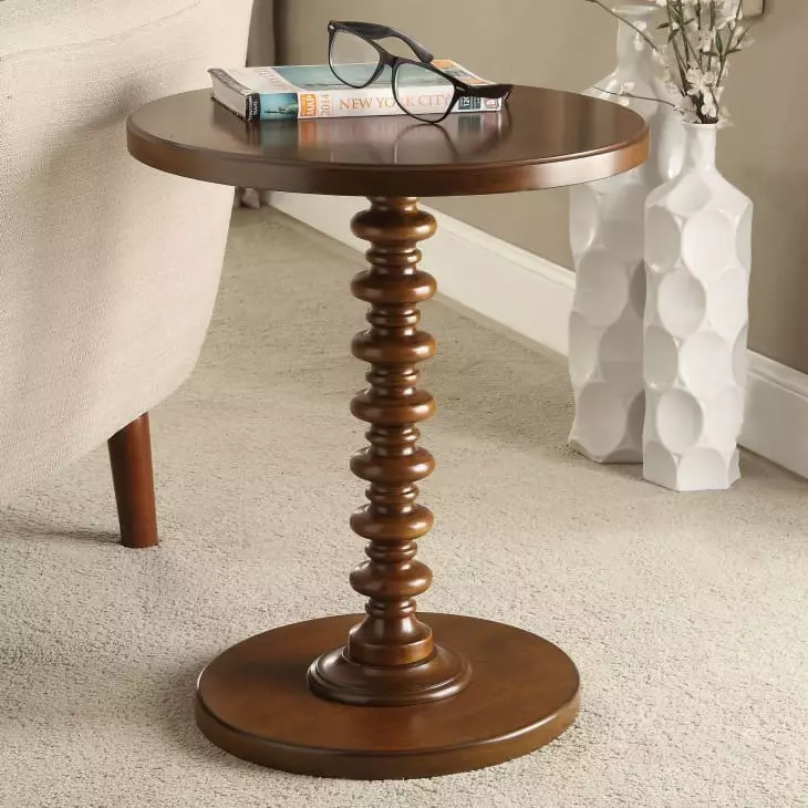 Chithunzi Chojambula: Acton Walnut Pedestal Wood Side Table