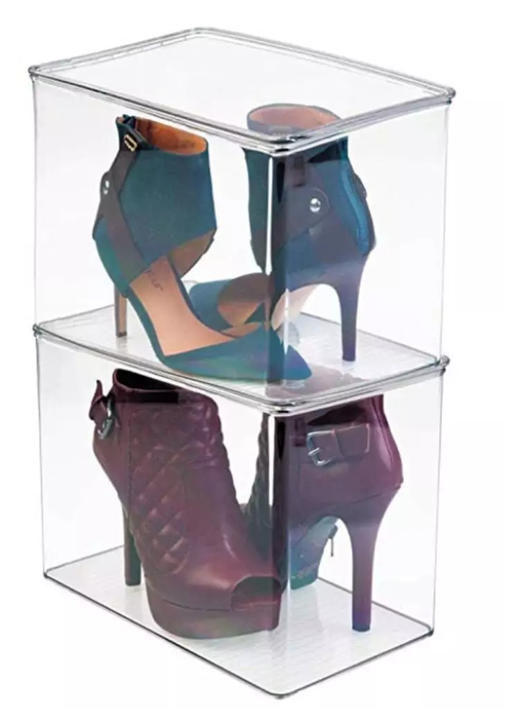 Gambar Produk: Kothak Sepatu Organizer Penyimpanan Lemari mDesign, kanggo High Heels, Pompa Dhuwur, Boots - Paket 4, Clear