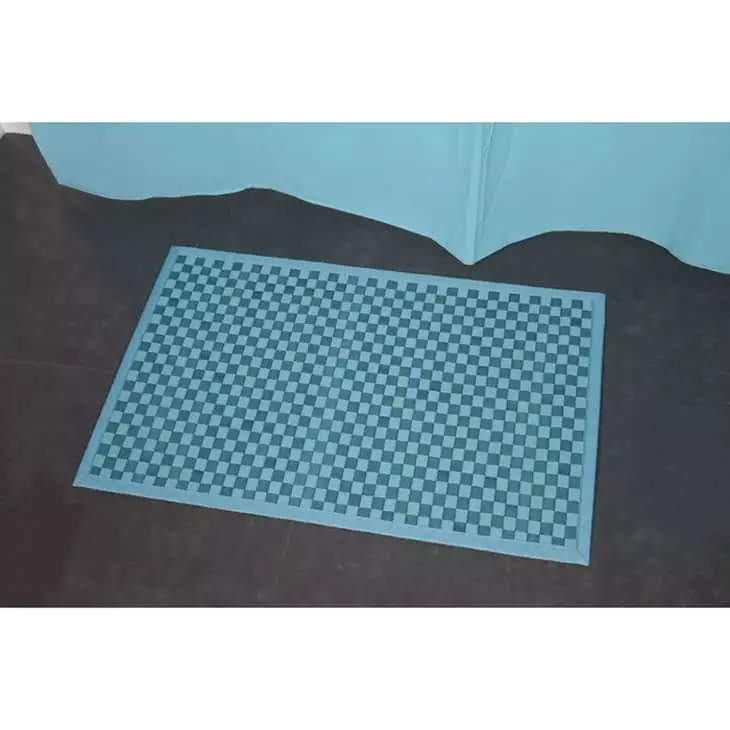 Alfombra de baño de taboleiro azul con bambú