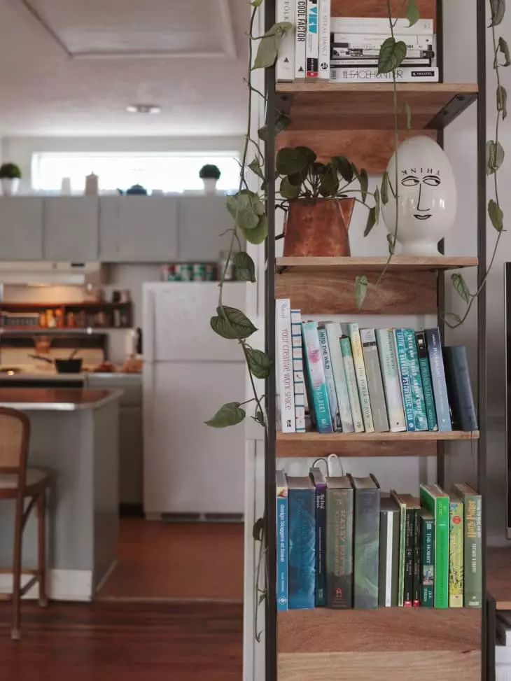 Book-filled shelf vignette