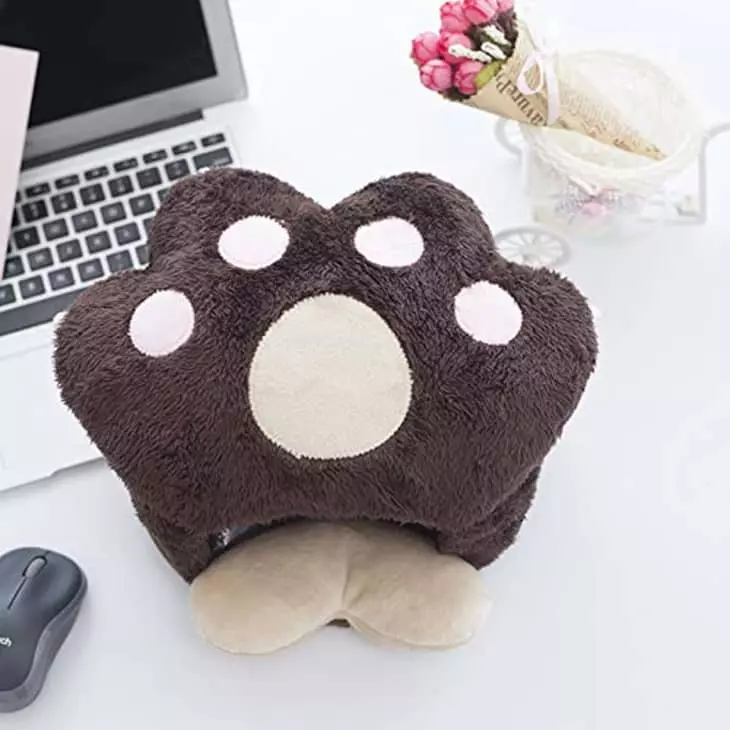 Hulagway sa Produkto: 4Young Universal Plush Winter USB Heated Mouse Pad nga adunay Wrist Hand Warmers Heating Pad Cute Paws Warm