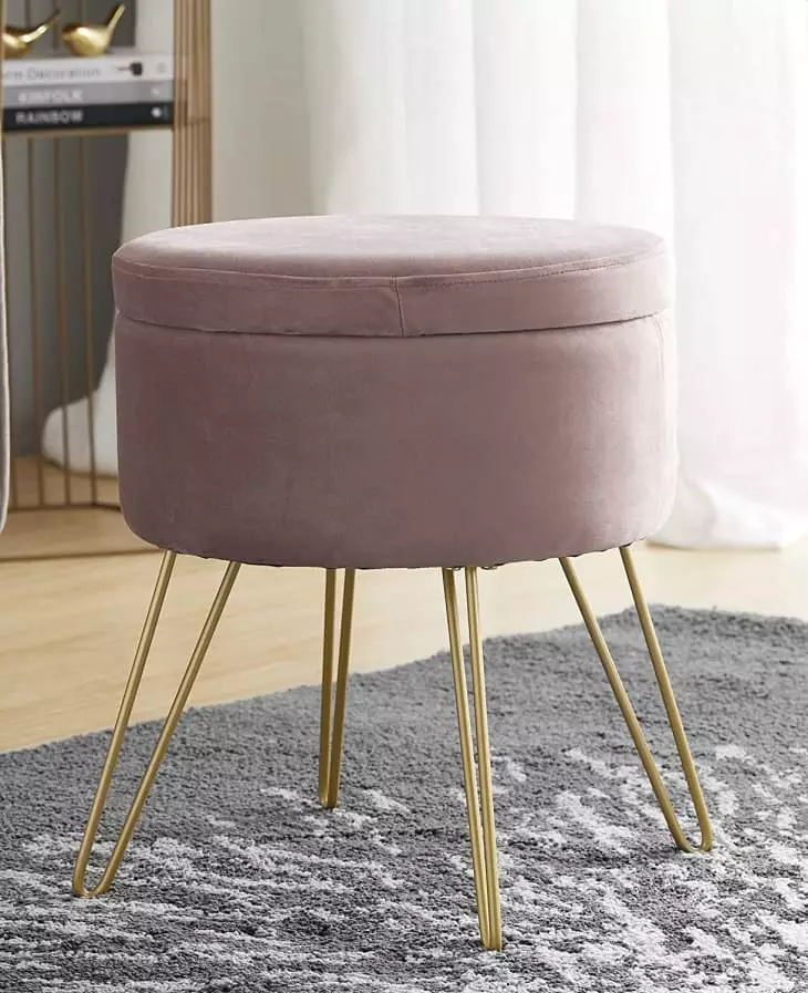 Produkta attēls: Ornavo Home Modern Round Velvet Storage Ottoman Foot Rest Stool