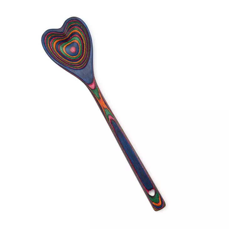 Imagine produs: lingură din lemn curcubeu în formă de inimă