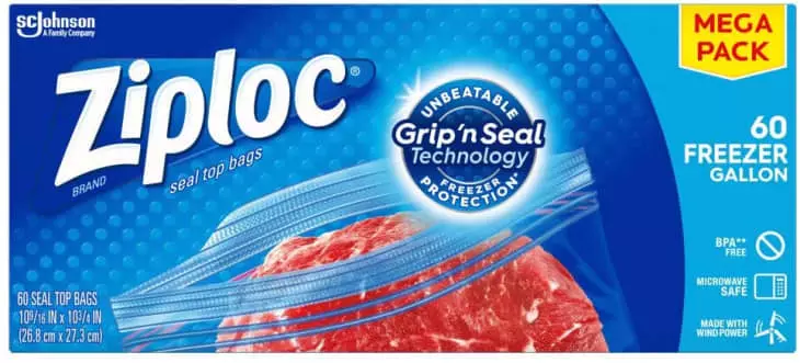 Продукт сүрөтү: Ziploc тоңдургуч баштыктары жаңы Grip 'n Seal технологиясы менен