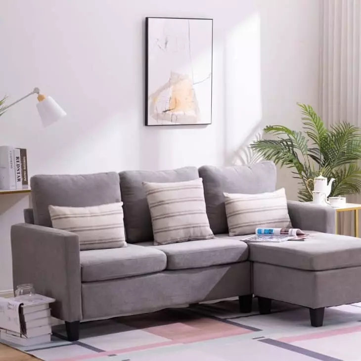 Hình ảnh sản phẩm: Bộ Sofa văng chữ L có thể đảo ngược - Xám nhạt