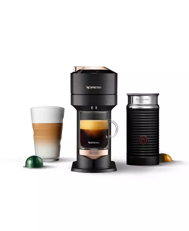 Produktuaren irudia: DeLonghiren Nespresso Vertuo Next Premium kafea eta espresso-makina, Black Rose Gold Aeroccino esne-apumarekin