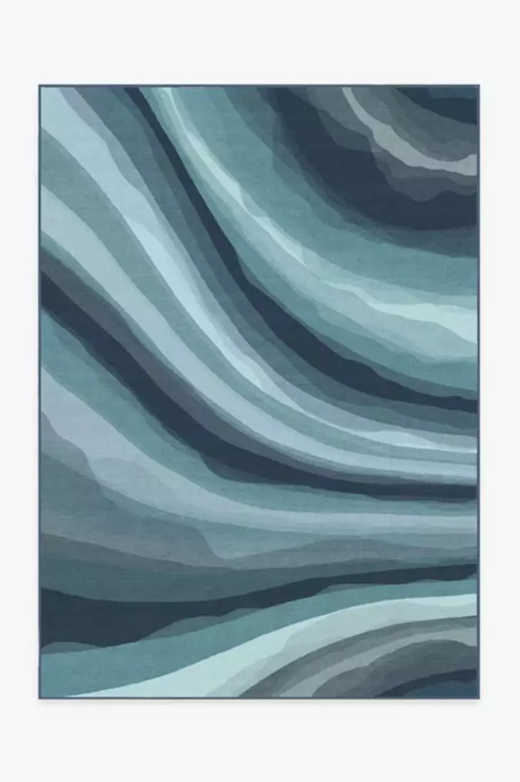 Setšoantšo sa sehlahisoa: Watercolor Waves Blue Rug, 5' x 7'