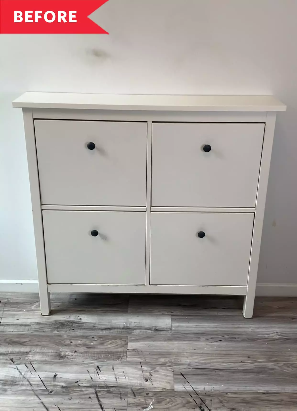 Ua ntej: Dawb IKEA Hemnes nrog puag ncig rub