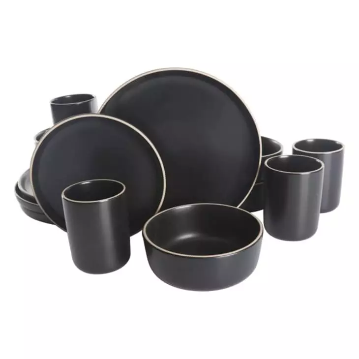 Gambar produk: Gap Home 16-Piece Round Black Stoneware Dinnerware Set