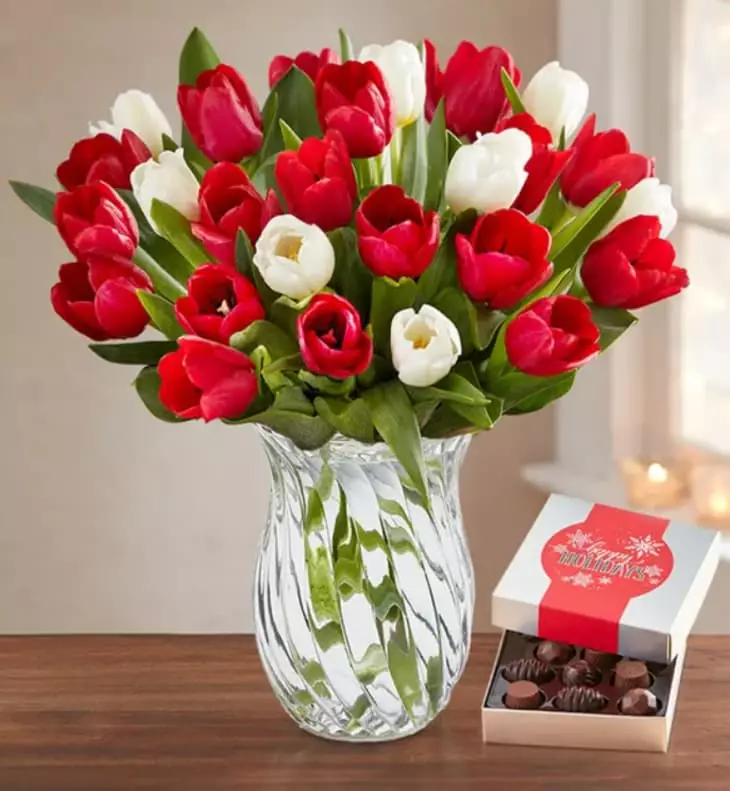 Obrázek produktu: Sváteční tulipány s čokoládou a vázou