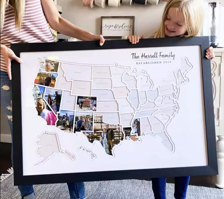 Hulagway sa Produkto: Gi-frame nga Personalized USA Photo Map