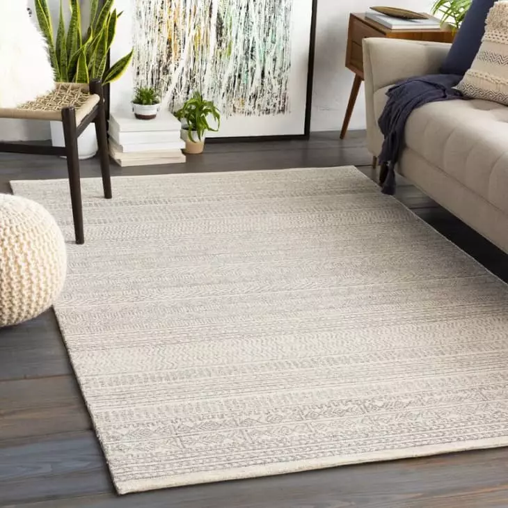 Khoom duab: Abdera Geometric Tes Ua Tufted Wool Grey / Cream Area Rug, 5 'x 7'6'