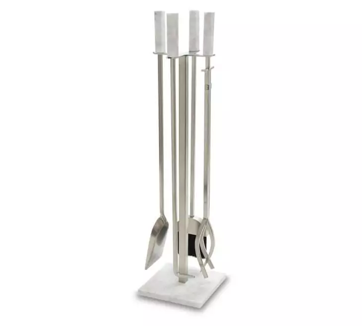 Utensilios para chimenea de acero inoxidable con detalles en mármol