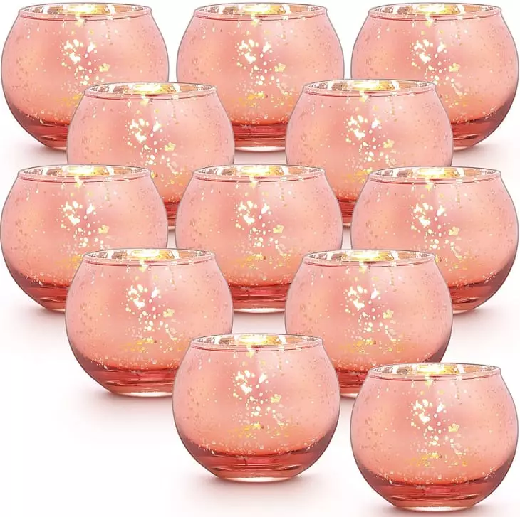 Imagen del producto: Juego de 12 candelabros votivos de oro rosa Lamorgift