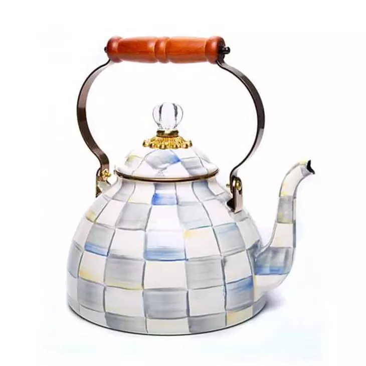 Foto ngwaahịa: Sterling Check Enamel Tea Kettle - 3 Quart