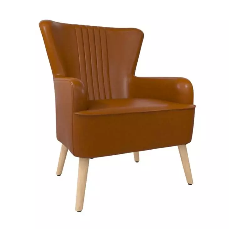 Khoom duab: Queer Eye Wynn Wingback Chair, Camel Faux Tawv