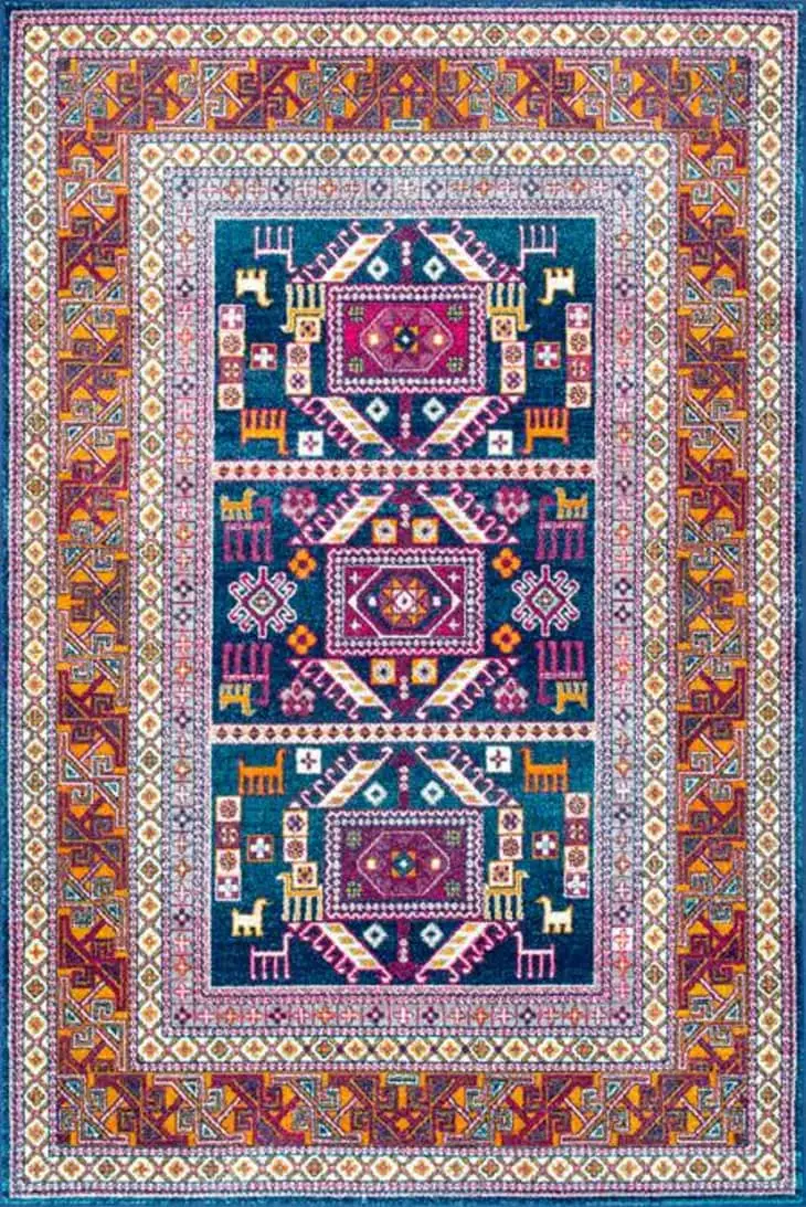 Igishushanyo cyibicuruzwa: Navy Paneled Geometric Area Rug, 5 'x 7'5