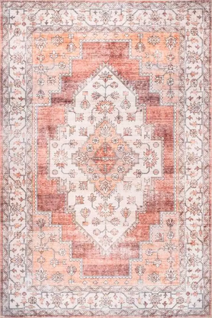 Igishushanyo cyibicuruzwa: Rust Maria Oasis Medallion Yogejwe Agace Rug, 5 'x 8'