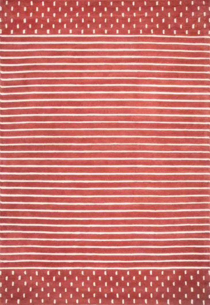 Igishushanyo cyibicuruzwa: Rust Morse Awning Stripes Agace Rug, 5 'x 8'