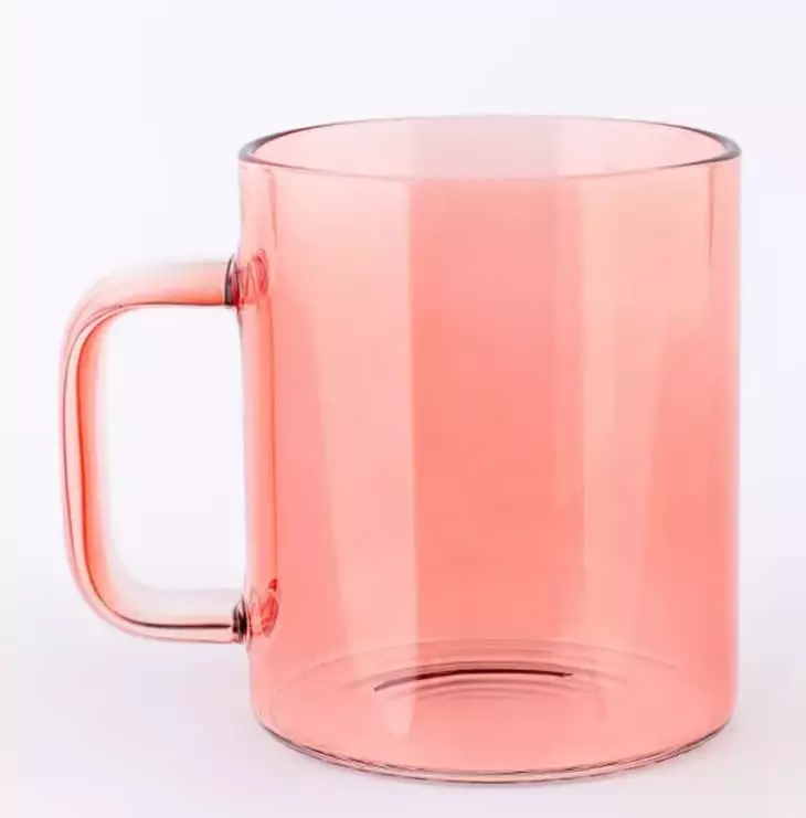 Igishushanyo cyibicuruzwa: 14oz Ikirahure Mug Pink - Umuhanda wa Parker